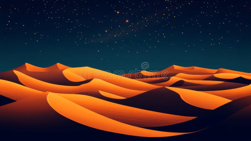 Pixel Art Desert Night Landscape with Orange Sand Dunes and Starry Sky ...
