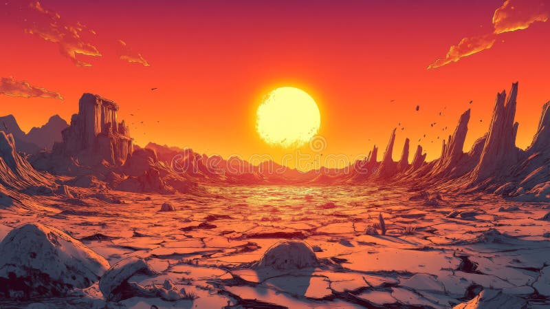 Pixel Art Desert Sunset Landscape Stock Illustration - Illustration of ...