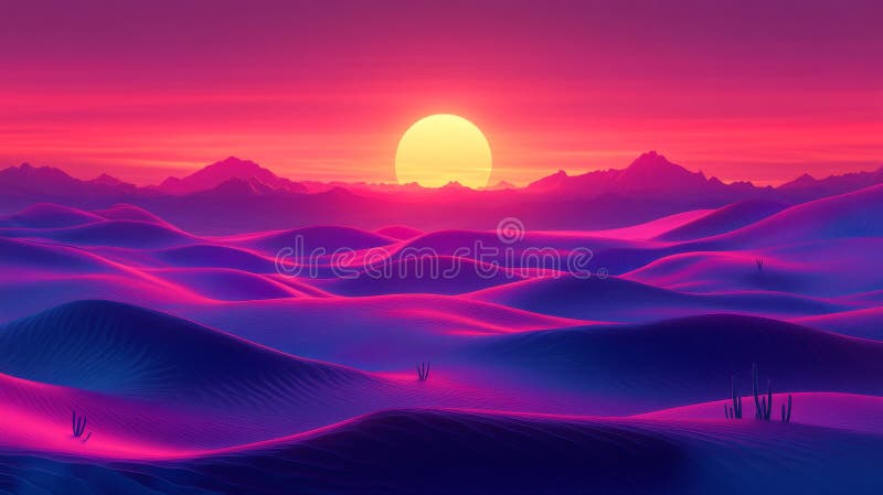 Pixel Art Desert Sunset Landscape with Pink and Purple Hues Stock ...