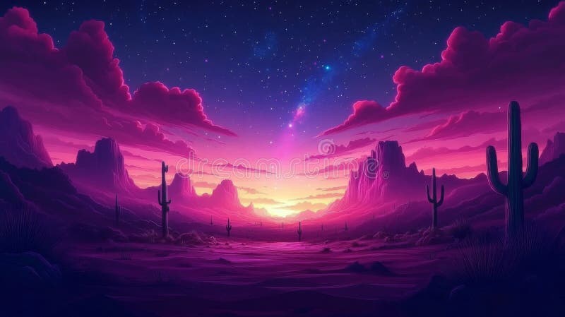 Pixel Art Desert Sunset with Pink and Purple Hues Stock Illustration ...