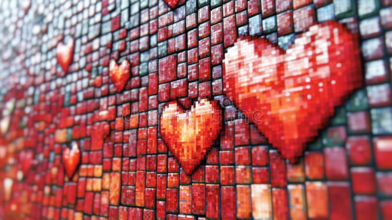 Pixel Art Design Featuring Vibrant Pixelated Hearts Arranged in a Retro ...