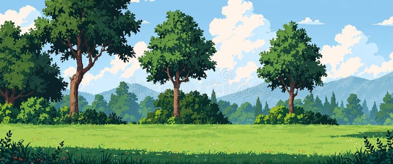 8-bit Pixel Art Background Desert with Cacti and Clouds. Anime Style ...