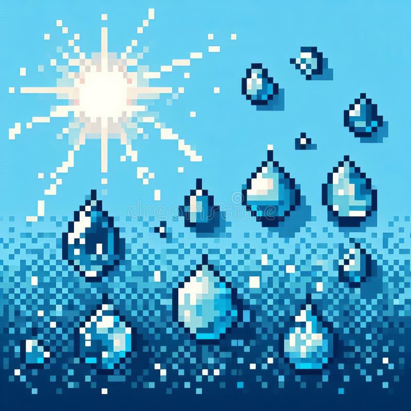 Pixel Art Digital Representation of Water Drops in a Retro Pixel Stock ...