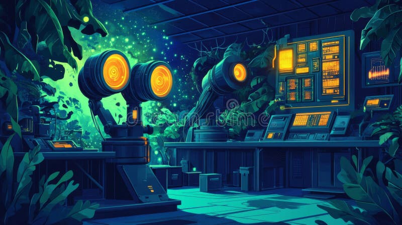 Pixel Art Dinosaur Lab at Night Stock Illustration - Illustration of ...