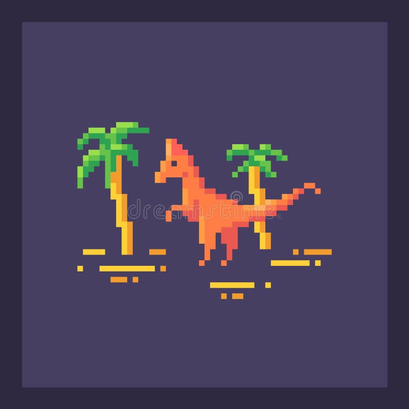 Pixel Art Dinosaur in Nature Stock Vector - Illustration of cute, 16bit ...