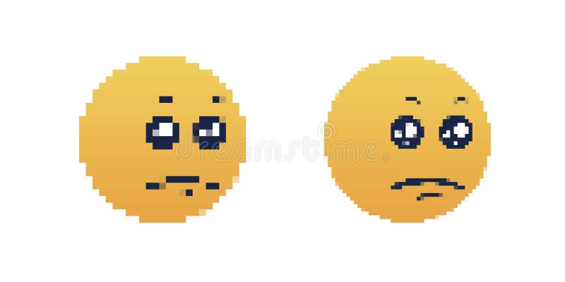 Pixel Art Disappointed Face Emoticons with Sad Expressions Stock Vector ...