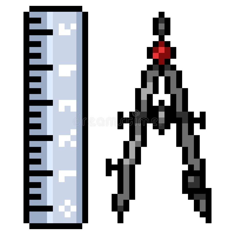 Pixel Art Draftsmanship Icon. Compass and Ruler Stock Vector ...