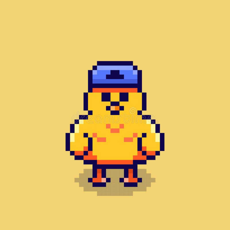 Pixel Art Duck with a Cap Game Asset Design Stock Vector - Illustration ...