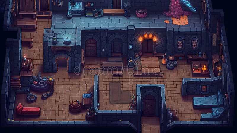 Pixel Art Dungeon Background for 8 Bit Games Stock Illustration ...