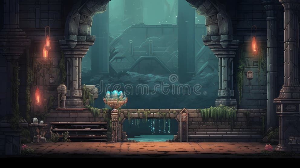 Pixel Art Dungeon Background for 8 Bit Games Stock Illustration ...