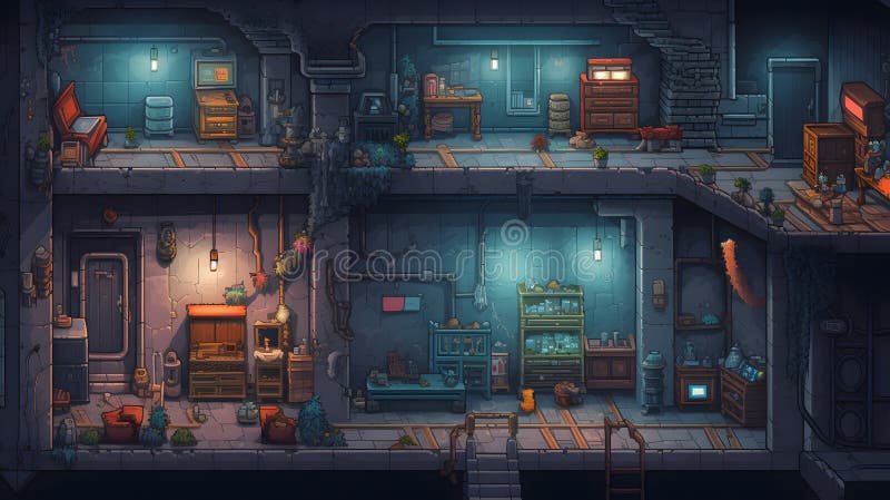 Pixel Art Dungeon Background for 8 Bit Games Stock Illustration ...