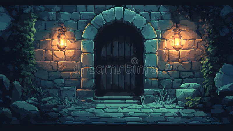 Pixel Art Dungeon Background for 8 Bit Games. Stock Photo - Image of ...