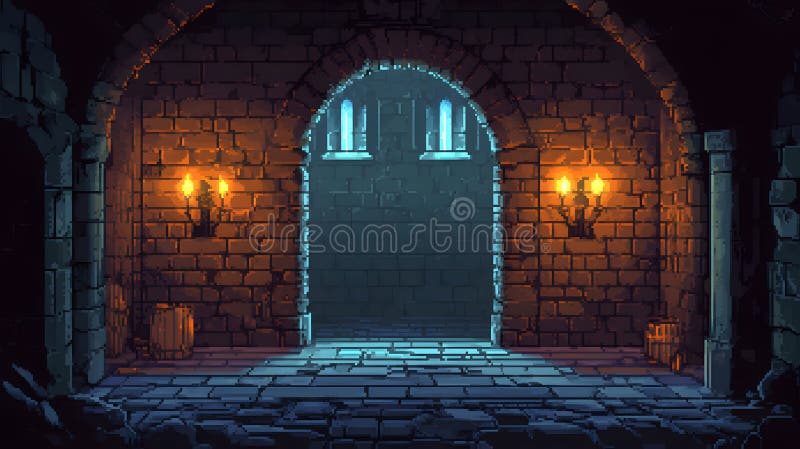 Pixel Art Dungeon Background for 8 Bit Games. Stock Photo - Image of ...