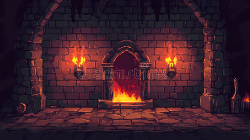 Pixel Art Dungeon Background for 8 Bit Games. Stock Photo - Image of ...