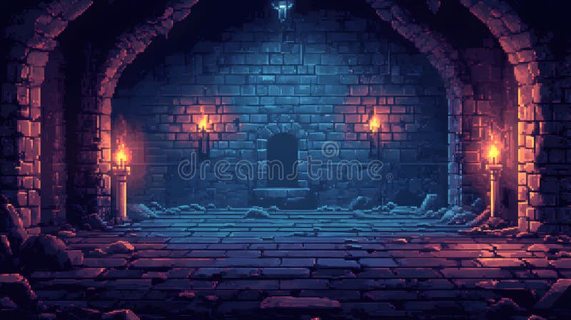 Pixel Art Dungeon Background for 8 Bit Games. Stock Photo - Image of ...