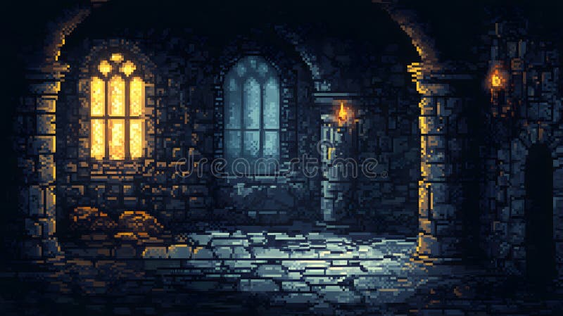 Pixel Art Dungeon Background 8 Bits. Stock Photo - Image of house ...