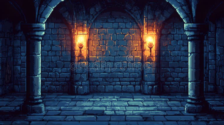 Pixel Art Dungeon Background 8 Bits. Stock Image - Image of fairy ...