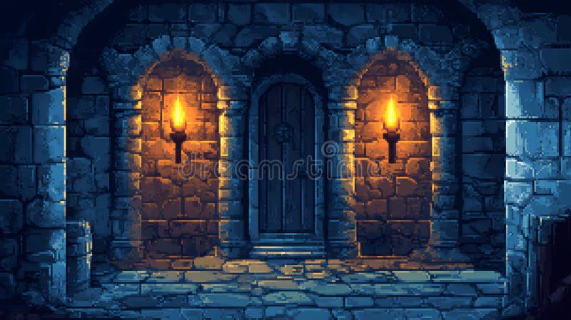 Pixel Art Dungeon Background 8 Bits. Stock Image - Image of magic ...