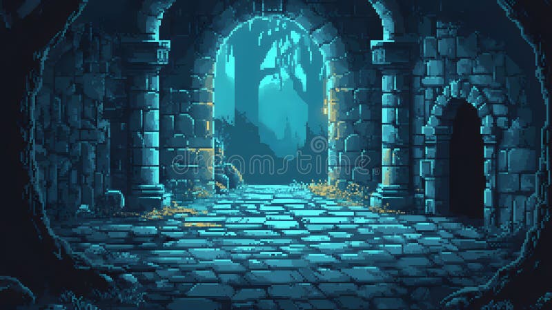 Pixel Art Dungeon Background 8 Bits. Stock Image - Image of fable ...