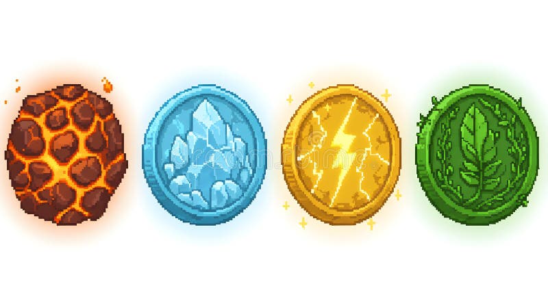 Pixel Art Elemental Coins stock illustration. Illustration of coin ...
