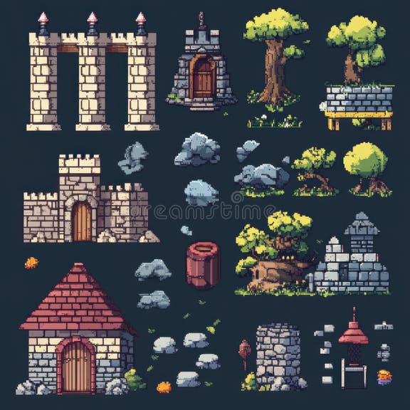 Pixel Art Elements for Fantasy Game Design and Development Stock ...