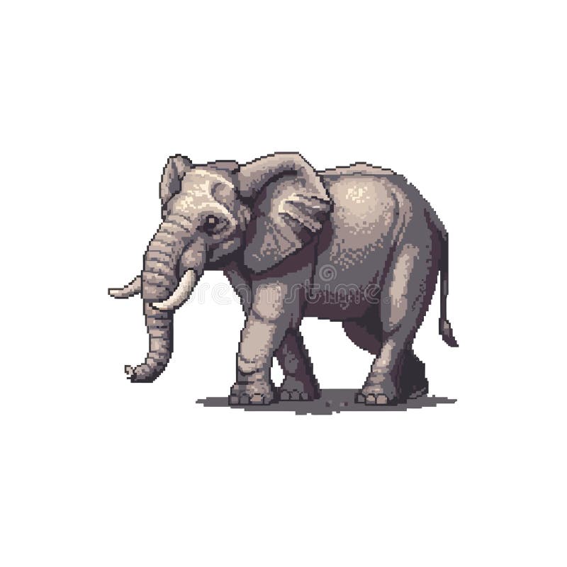 Pixel Art Elephant Walking on White Background. Vector Illustration ...