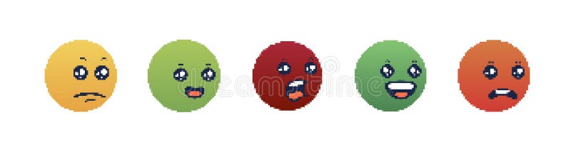 Pixel Art Emoji Faces Displaying Various Expressions and Emotions in ...