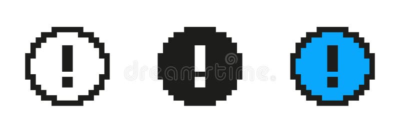 Pixel Art Exclamation Mark in Circle Icon Set. Pixelated Exclamation ...