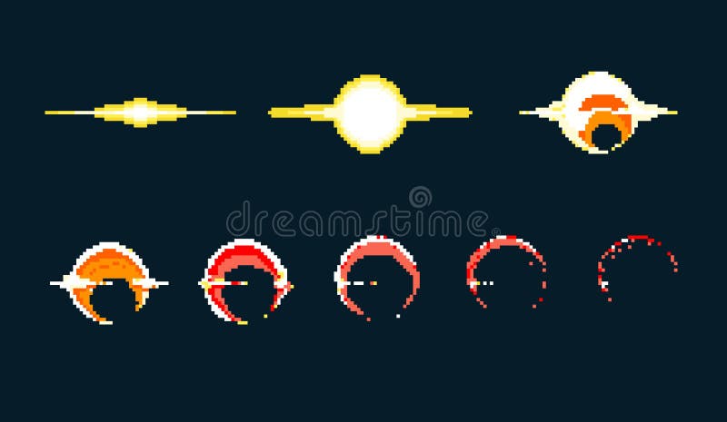 Pixel Art Explosion Game Icons Set Comic Boom Flame Effects For