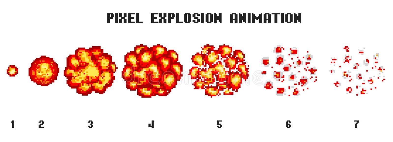 Nuclear Explosion. Pixel Art 8 Bit Fire Objects. Mushroom Cloud. Game ...