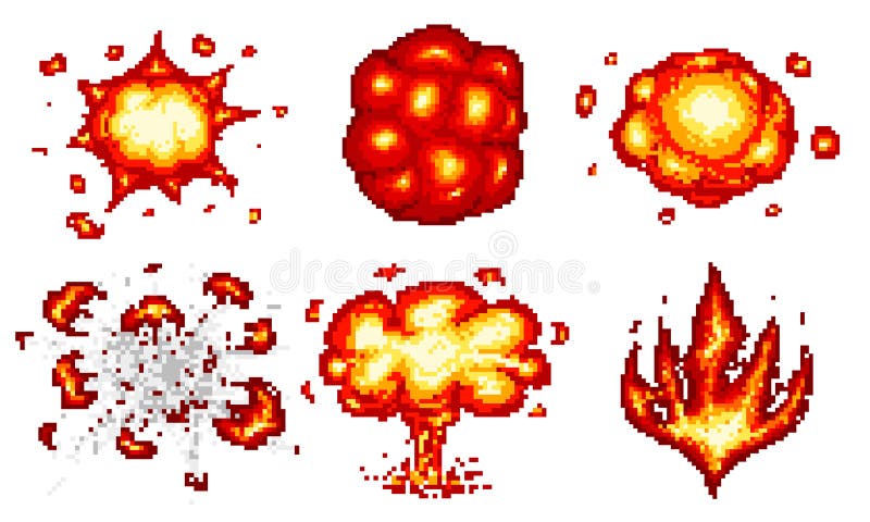 Nuclear Explosion. Pixel Art 8 Bit Fire Objects. Game Icons Set. Comic ...