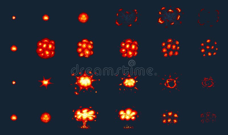 Nuclear Explosion. Pixel Art 8 Bit Fire Objects. Game Icons Set. Comic ...