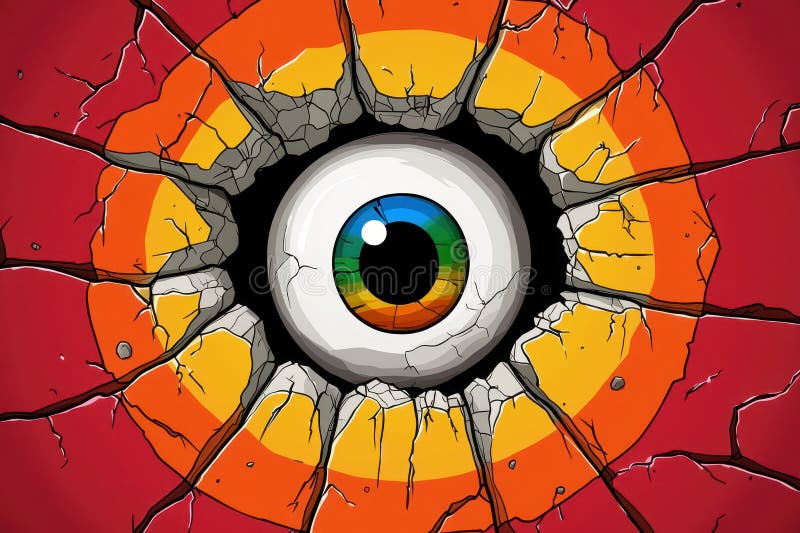 Pixel Art Eye Breaking through Cracked Red Wall Stock Illustration ...