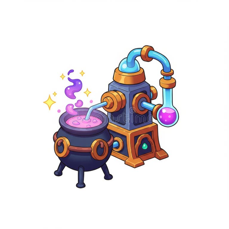 Pixel Art Fantasy Alchemy Potion Brewing Machine Stock Illustration - Illustration of whimsical ...