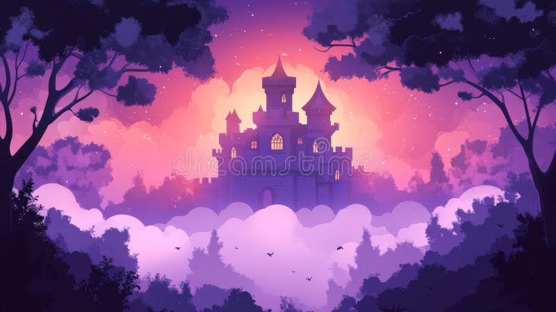 Pixel Art Fantasy Castle at Sunset Stock Illustration - Illustration of ...