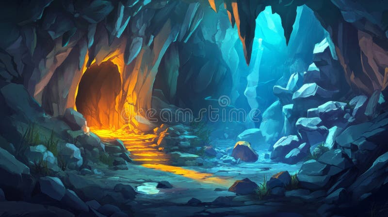 Pixel Art Fantasy Cave Entrance with Glowing Path Stock Illustration ...