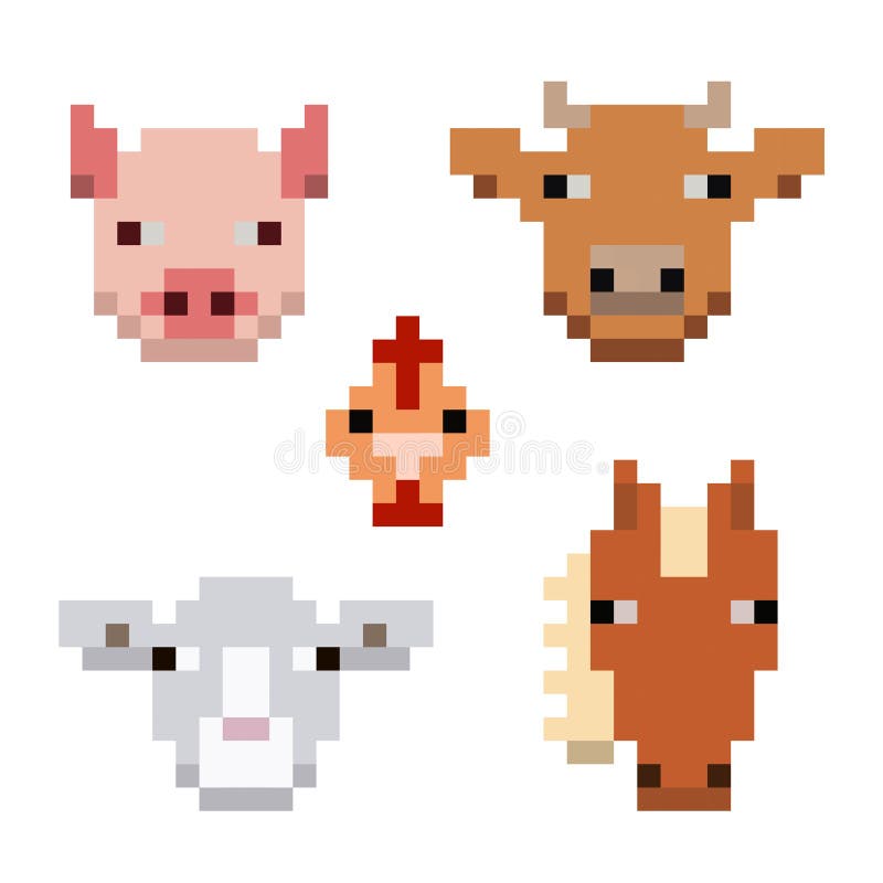 Pixel art farm animals stock illustration. Illustration of character ...