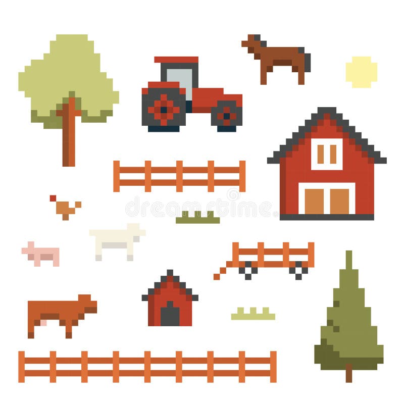 Pixel art farm objects stock vector. Illustration of wagon - 235162189
