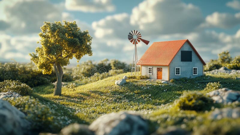 Pixel Art Farmhouse on a Hilly Landscape Stock Illustration ...