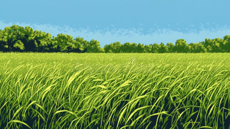 Pixel Art Field of Green Grass Under Blue Sky Stock Illustration ...
