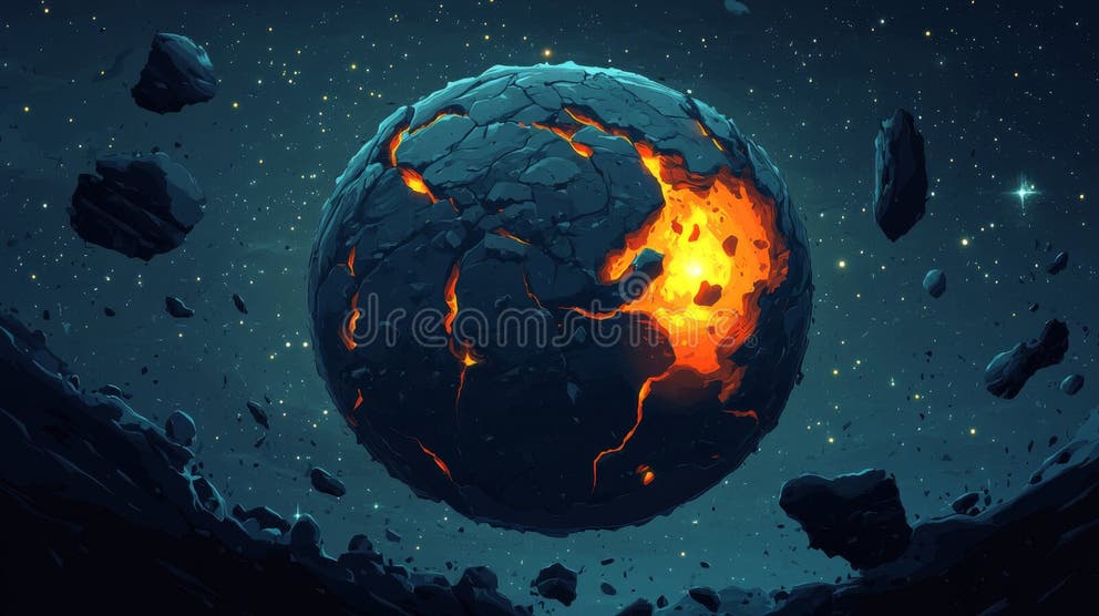 Pixel Art of a Fiery Planet Exploding in Space Stock Illustration ...