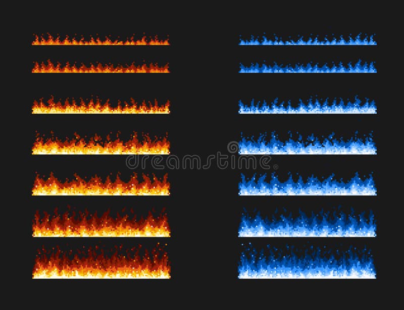 Pixel Art Fire Game Animation, Blue and Red Flames Stock Vector ...