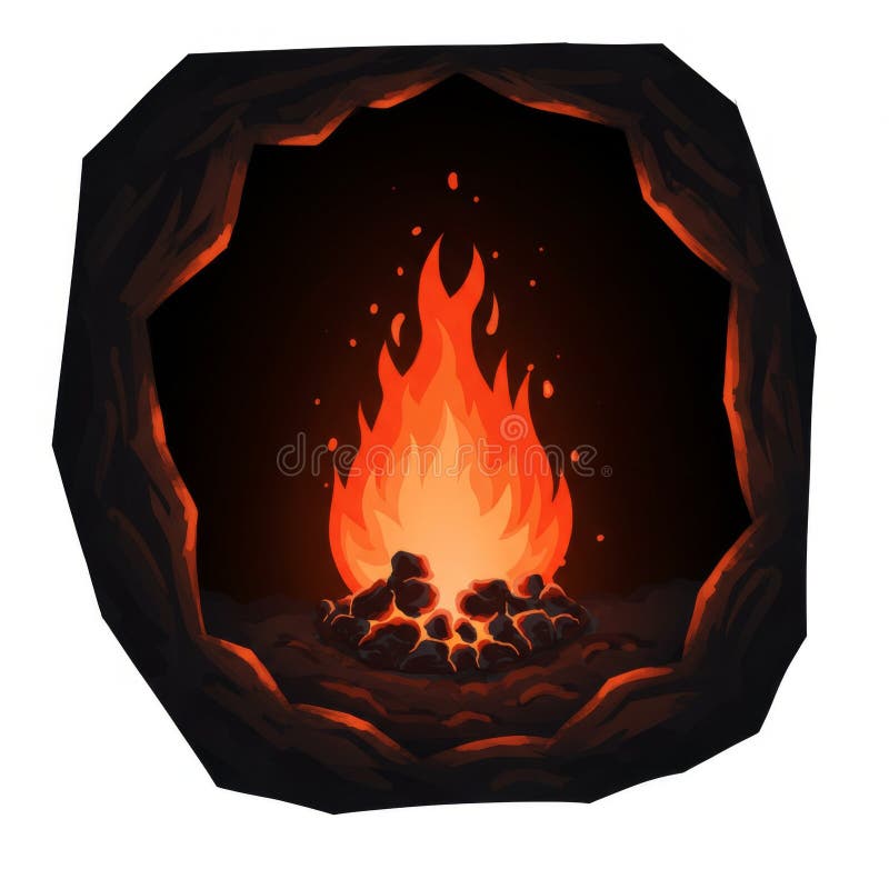 Pixel Art Fire Pit in a Cave Glows Orange and Red Pixelated Animation Stock Illustration ...