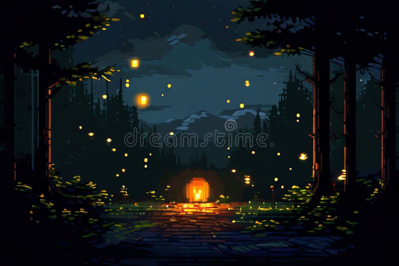 Pixel Art with Firefly Inspired Light Patterns Stock Illustration ...