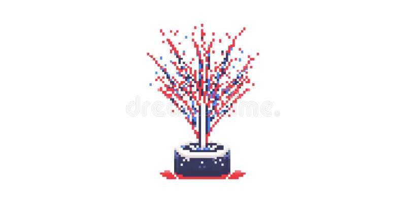 Pixel Art Firework Display in Red and Blue. Celebration and Festivity ...