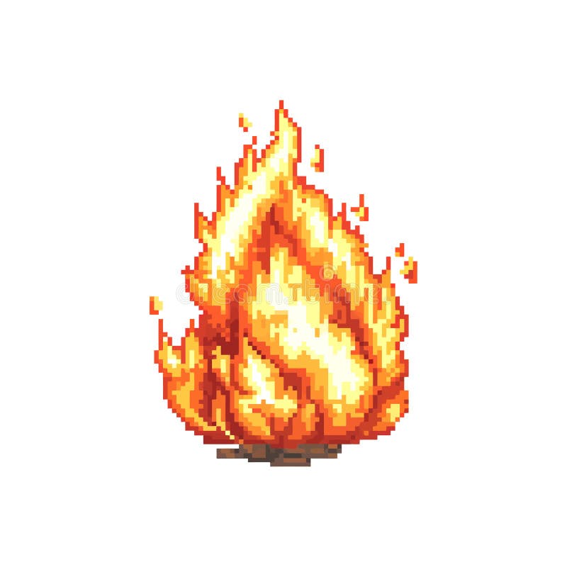 Pixel Art Flame with Intense Yellow and Orange Hues. Vector Icon Design ...