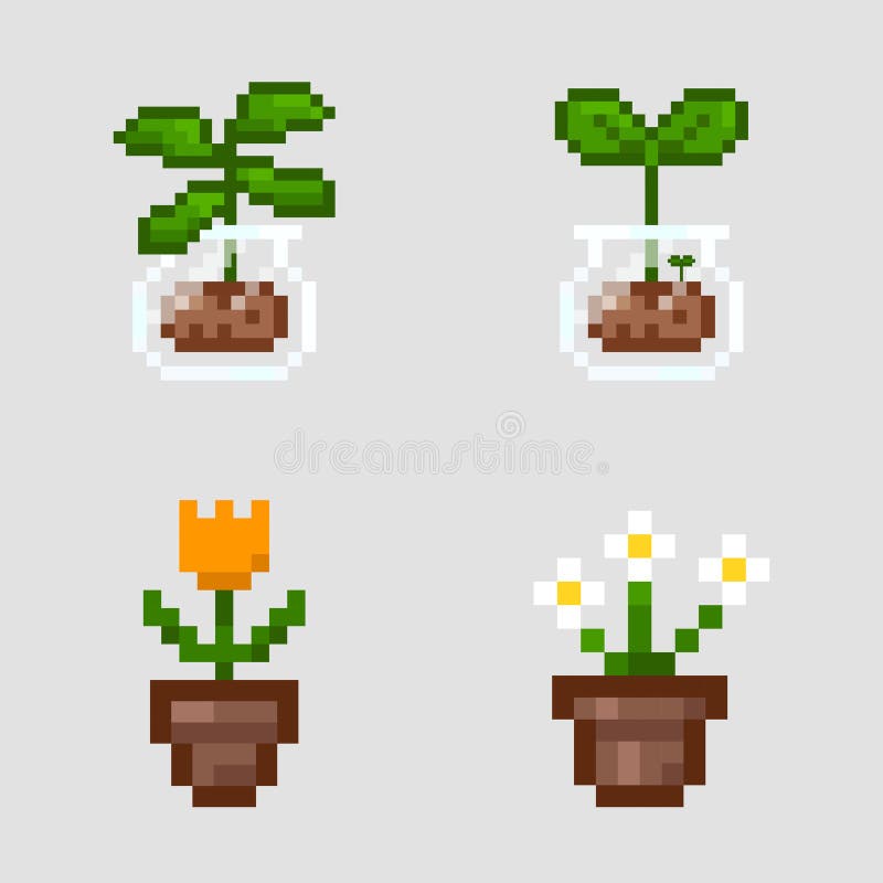 Pixel Art Flower in a Pot, Vector Pixel Plant in Transparent Jar Stock ...