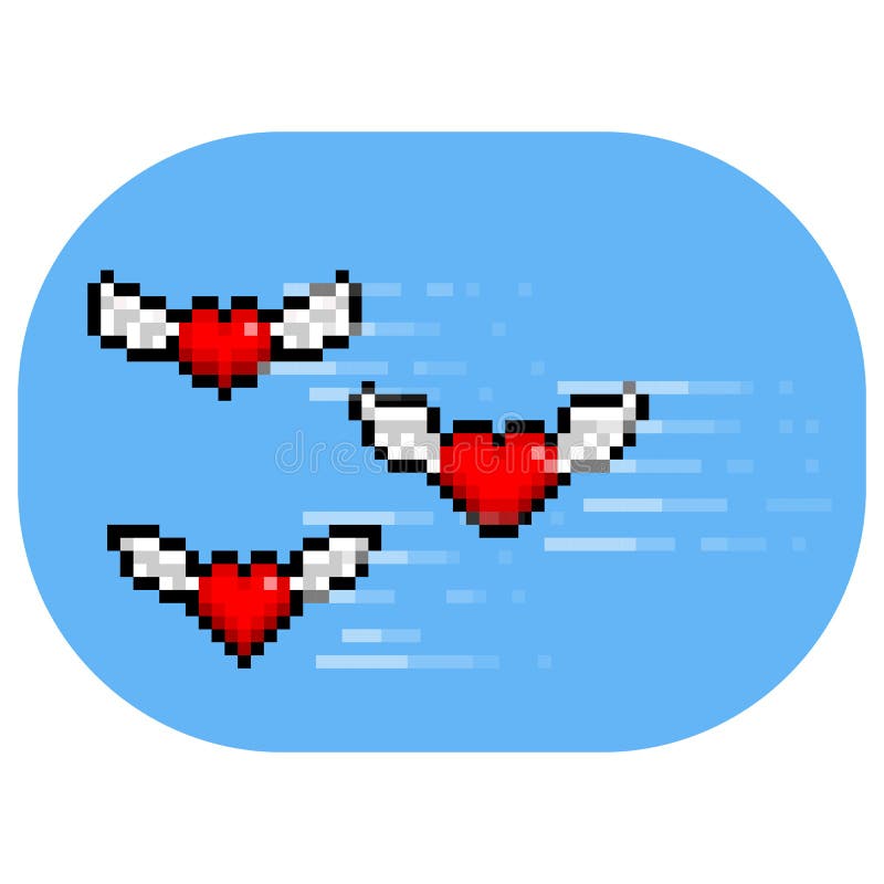 Pixel Art Flying Red Heart with Wind Effect. Stock Vector ...