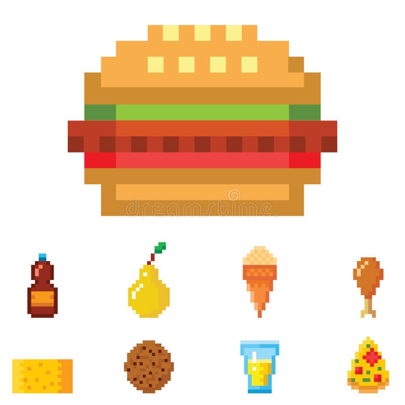 Pixel Art Food Computer Design Seamless Pattern Background Vector ...