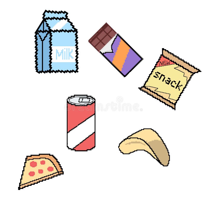 Pixel Art of Food and Drink Snacks Stock Vector - Illustration of food ...